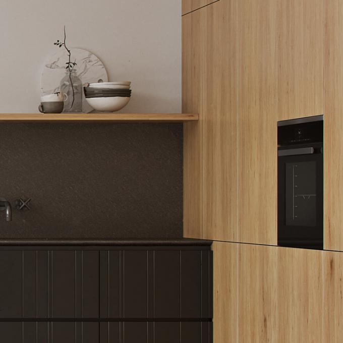 Modern Wood Lacquer E1 Modular Kitchen Cabinets Quartz Countertop